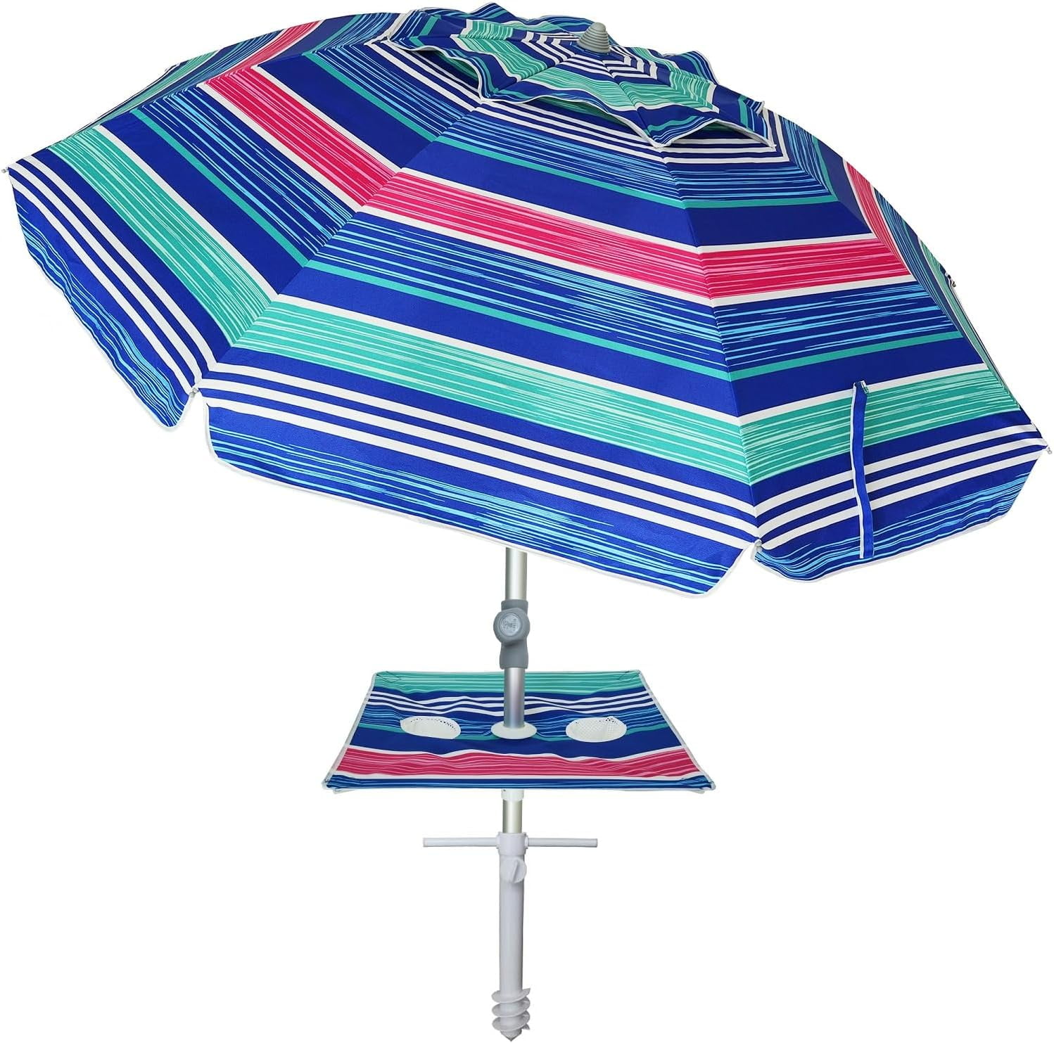 7ft Heavy Duty High Wind Beach Umbrella with sand anchor, Built-in ...