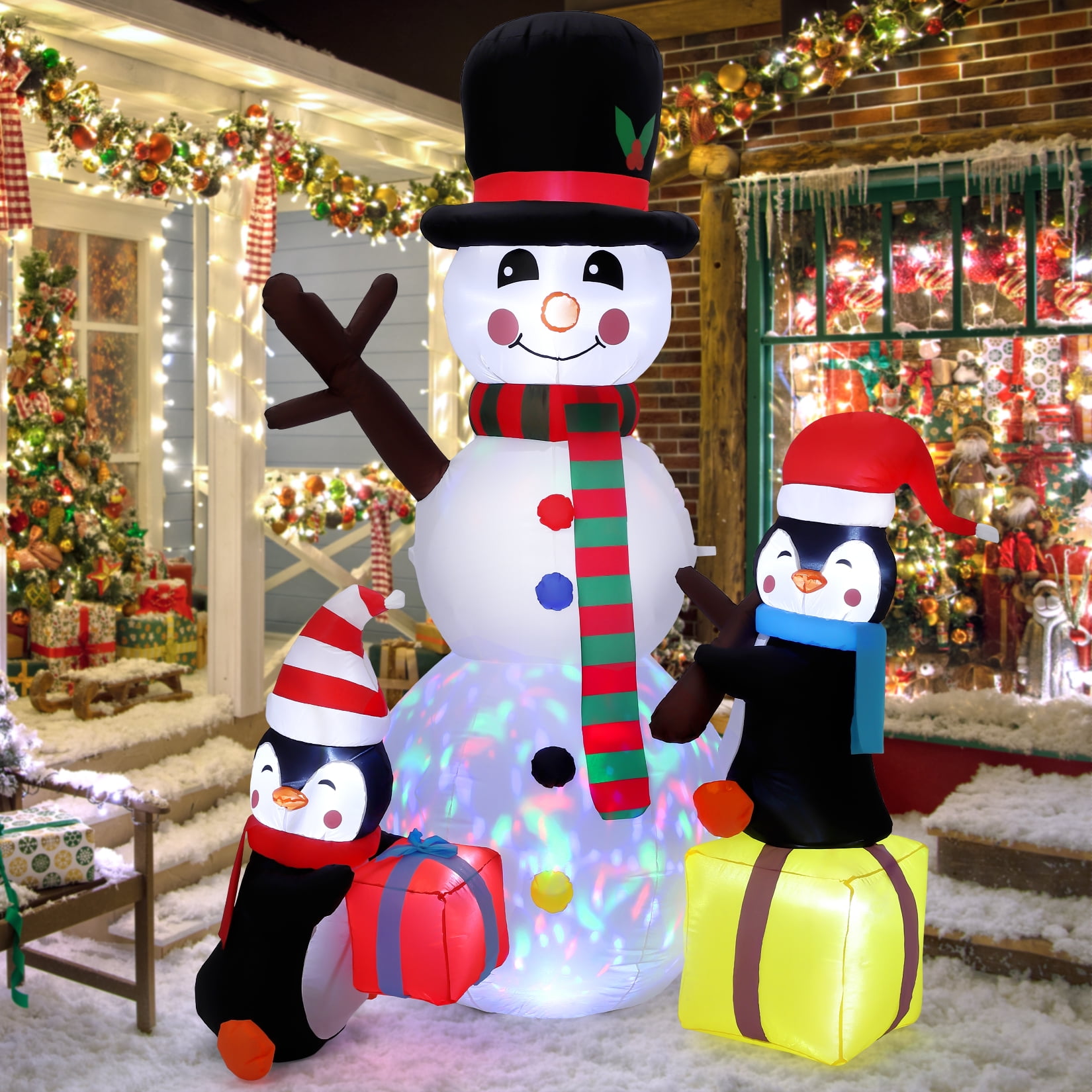 7ft Inflatables Christmas Yard Decorations, Blow Up Snowman Penguin ...