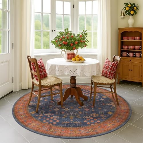 7ft Large Round Living Room Rug Non Slip & Washable, Boho Geometric ...