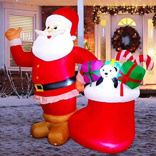 7ft Long Christmas Inflatables Outdoor Decorations, Blow Up Santa Claus ...
