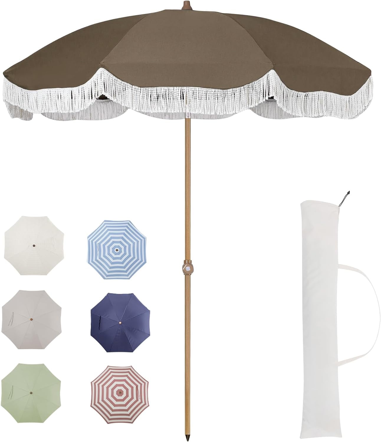 7ft Outdoor Patio Umbrella with Carry Bag,Beach Umbrella with Fringe ...