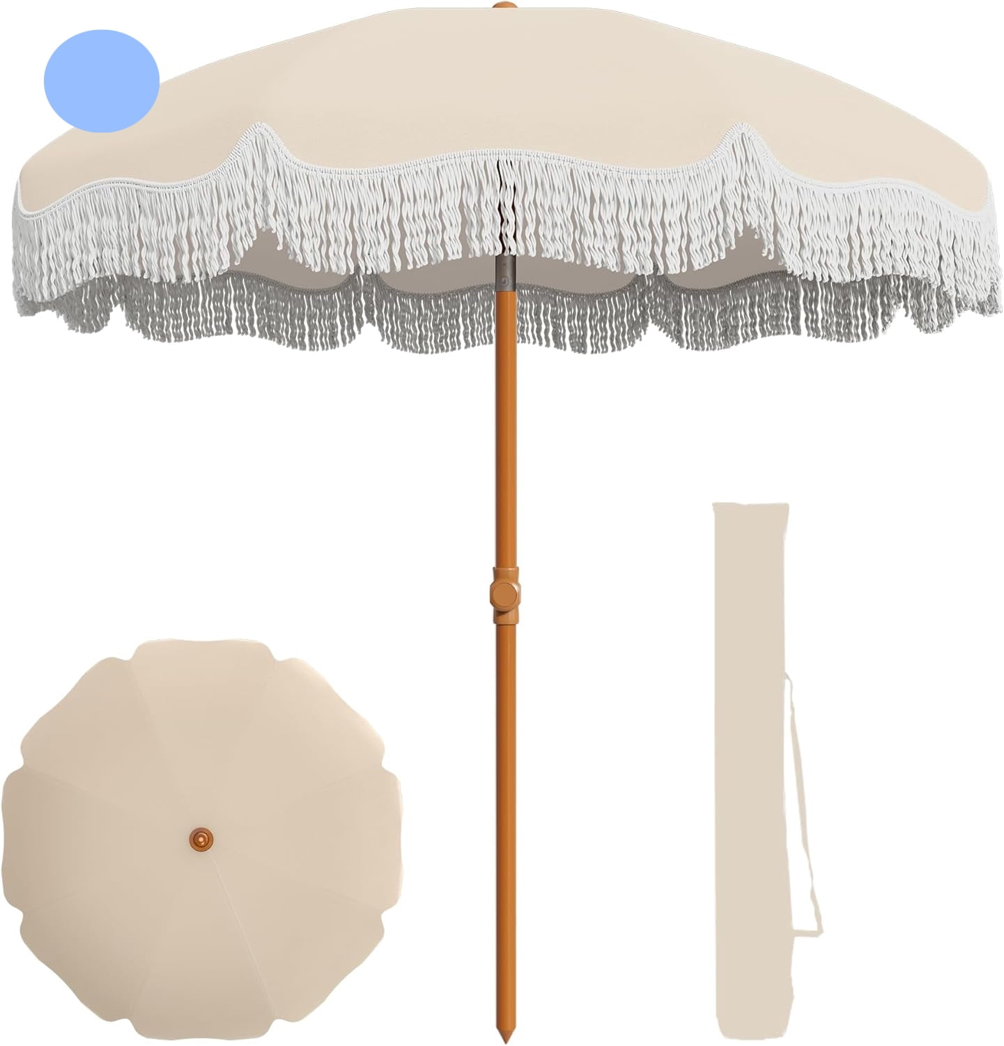 7ft Patio Umbrella with Fringe, UPF50+ Beach Umbrella for Table, Pool ...