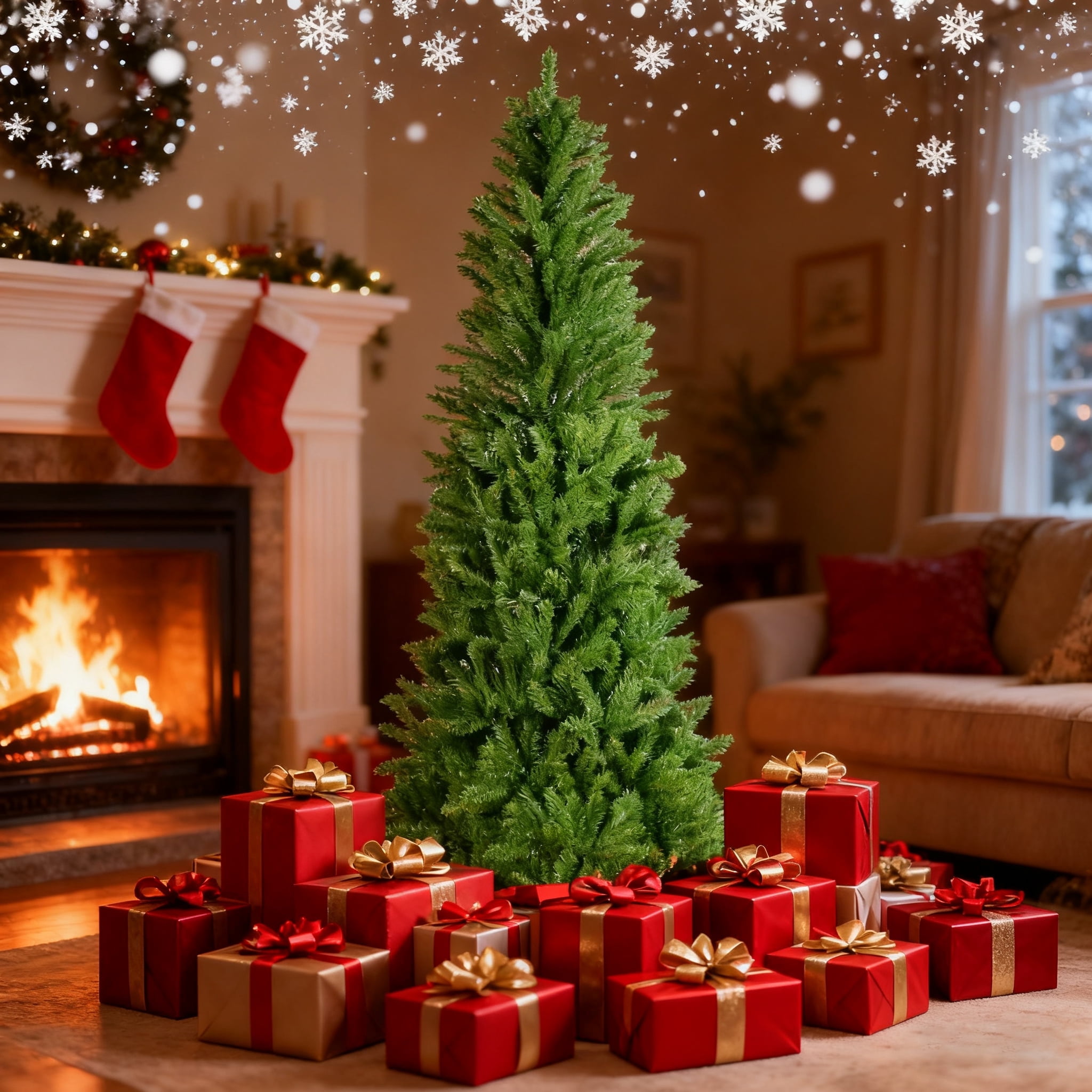 7ft Pencil Christmas Tree Slim Artificial Xmas Tree 84 Inch Full 1028 ...