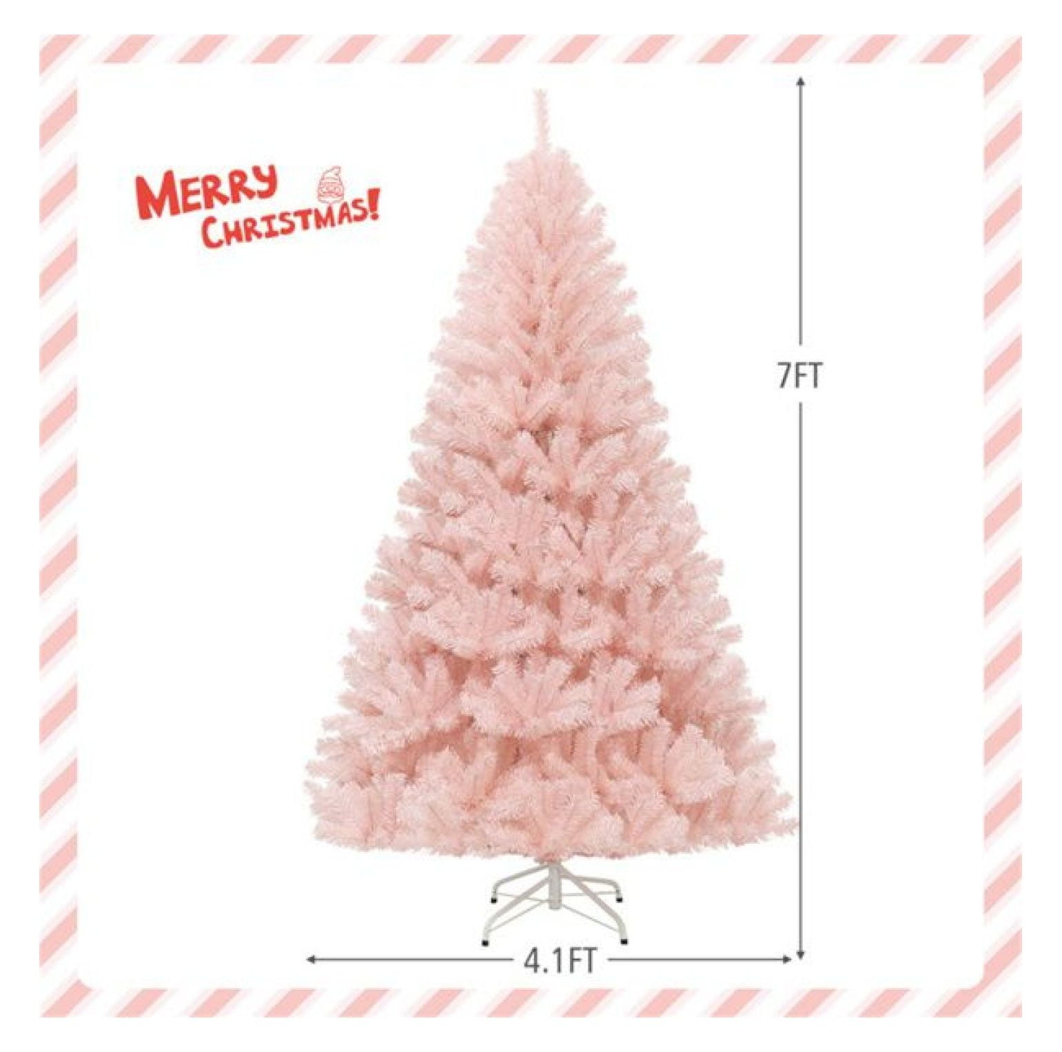 7ft Pink Artificial holiday Tree Hinged Full Fir Tree with Metal Stand ...