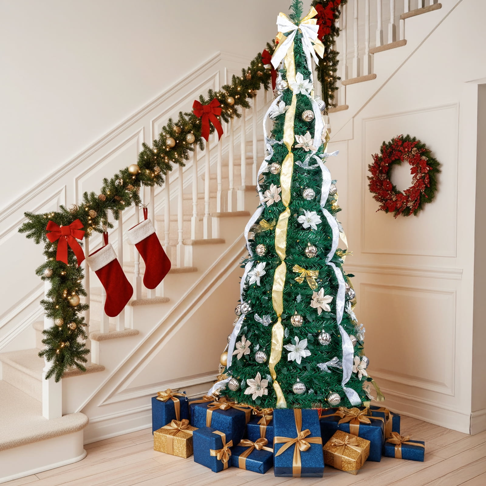 7ft Pop up Christmas Trees Decorations, Green Artificial Collapsible ...