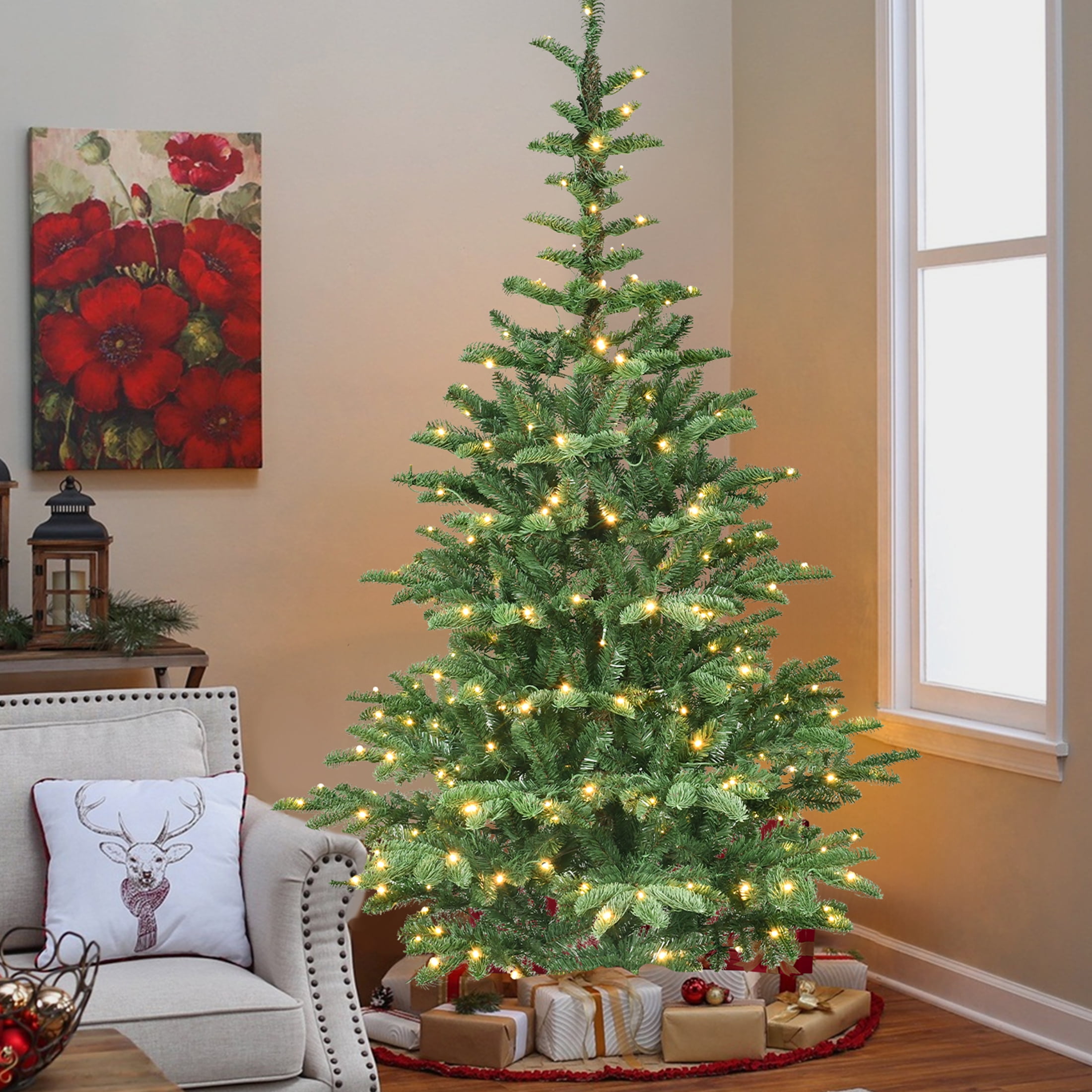 7ft Pre-Lit Christmas Tree with 400 Warm White LED Lights,941 PE+PVC ...