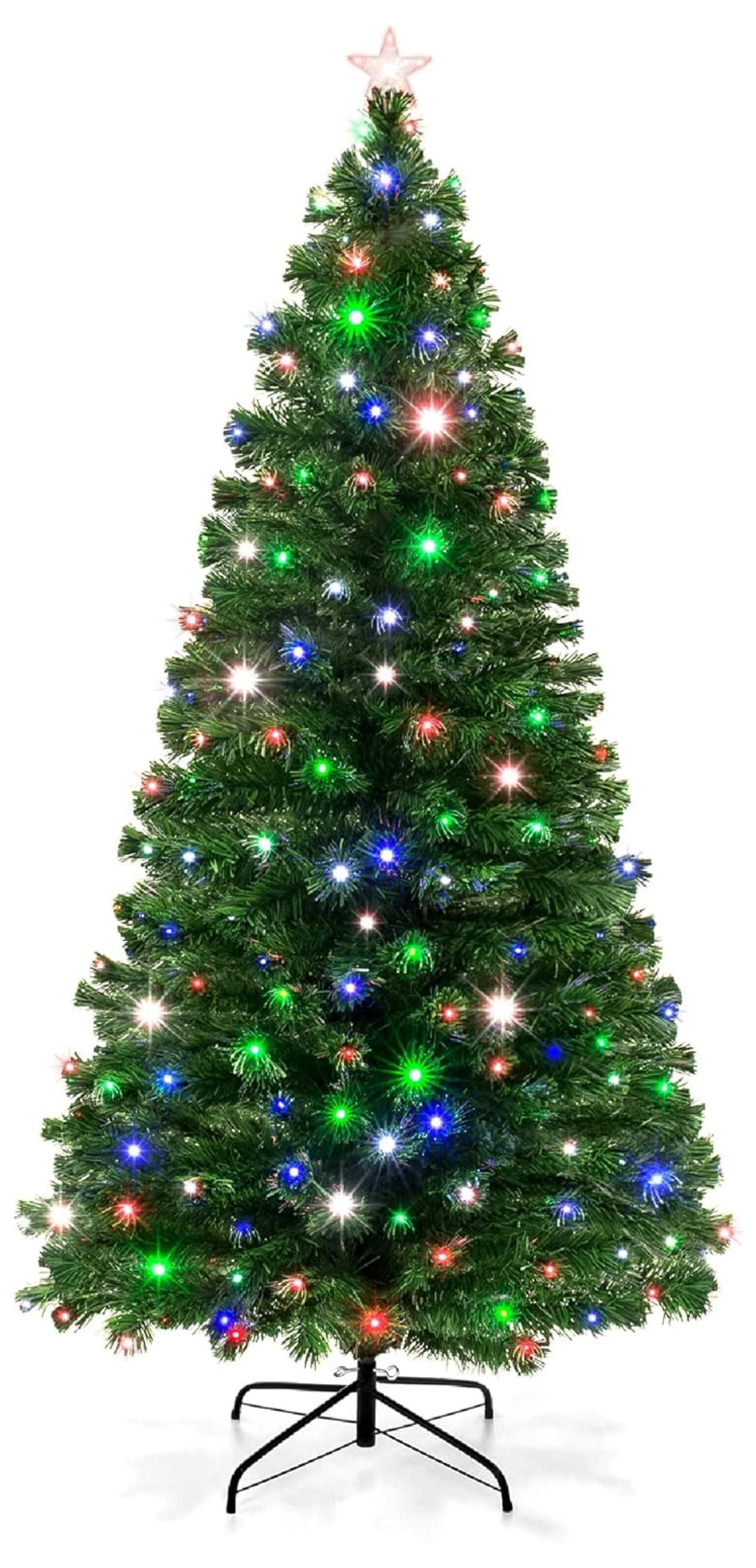 7ft Pre-Lit Fiber Optic Artificial Pine Christmas Tree, Holiday Décor ...