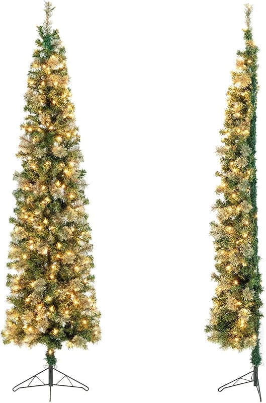 7ft Pre-Lit Half Christmas Tree, Artificial Xmas Tree with 150 Warm ...