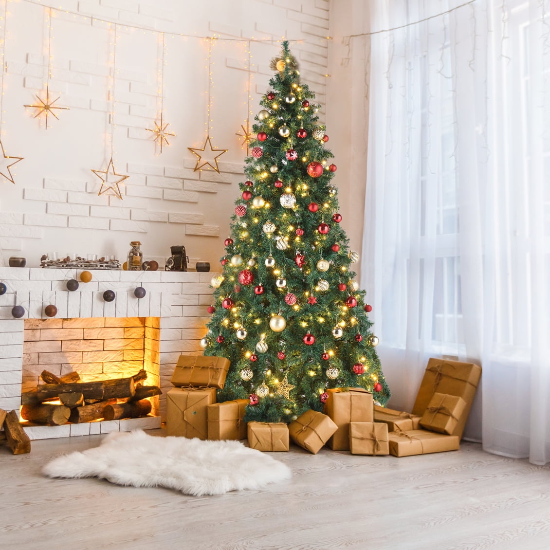 7ft Pre-lit Artificial Christmas Tree with 450 Lights Warm Color 8 ...