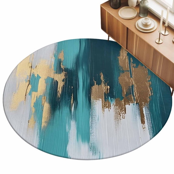 7ft Round Rug Abstract Teal Green Area Rugs for Living Room Bedroom ...