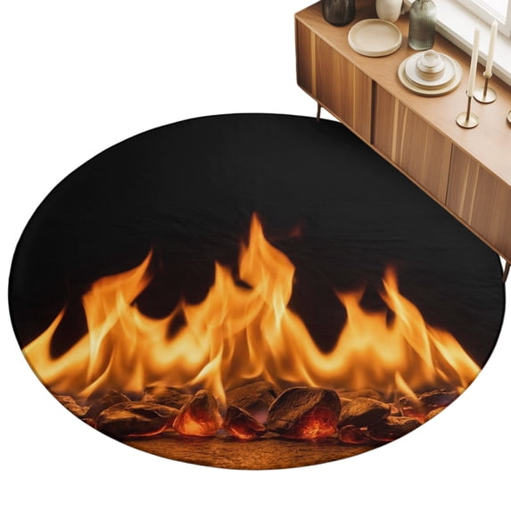 7ft Round Rug Abstract Yellow Flame Area Rugs for Living Room Bedroom ...