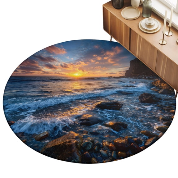 7ft Round Rug Beach Reef Area Rugs for Living Room Bedroom Washable Non ...