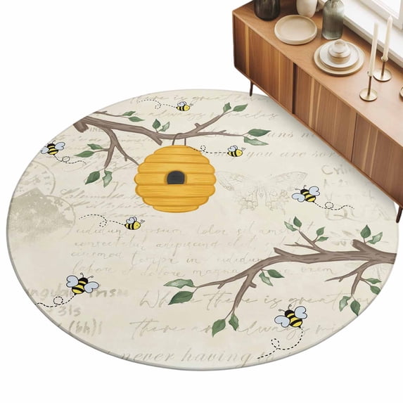7ft Round Rug Bees Branches Area Rugs for Living Room Bedroom Washable ...
