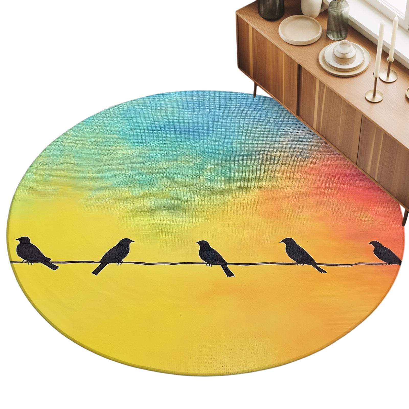 7ft Round Rug Bird Line Abstract Area Rugs for Living Room Bedroom ...