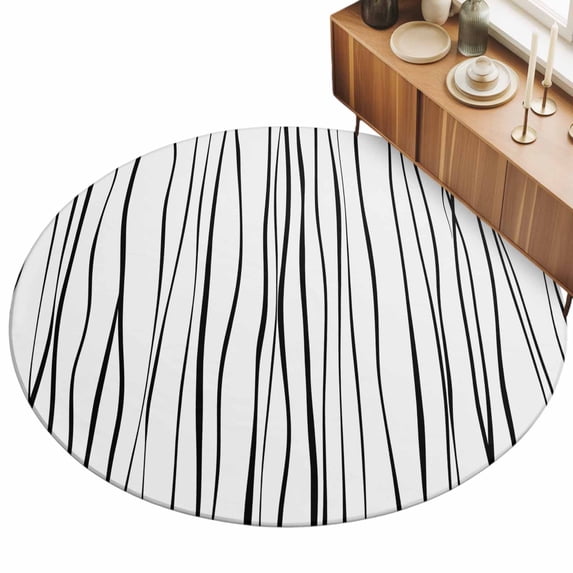 7ft Round Rug Black Area Rugs for Living Room Bedroom Washable Non Slip ...