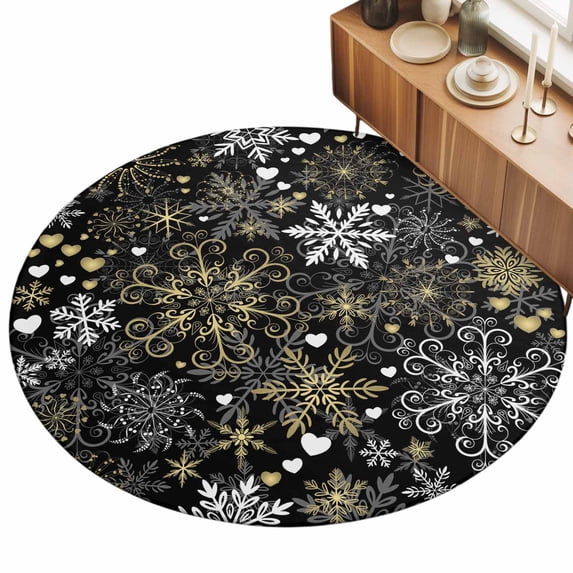 7ft Round Rug Black Christmas Snowflake Area Rugs for Living Room ...