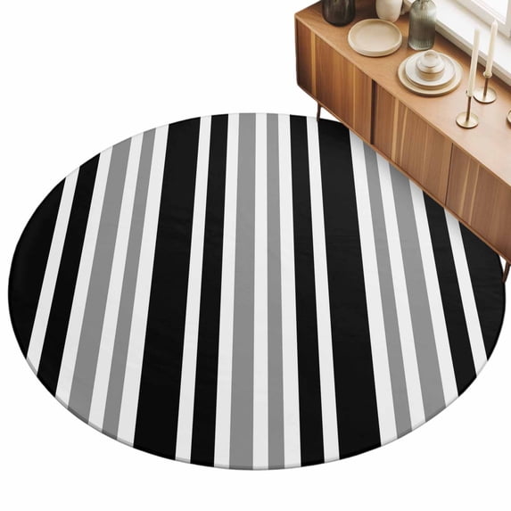 7ft Round Rug Black Grey Stripe Area Rugs for Living Room Bedroom ...