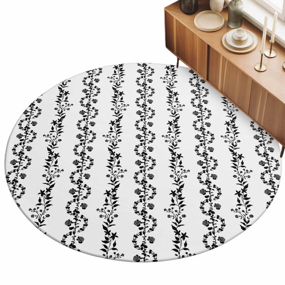 7ft Round Rug Black Spring Leaves Area Rugs for Living Room Bedroom ...