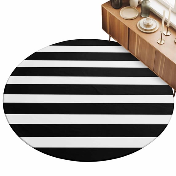 7ft Round Rug Black Striped Area Rugs for Living Room Bedroom Washable ...