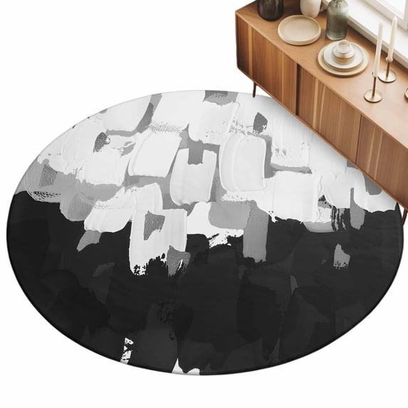 7ft Round Rug Black White Area Rugs for Living Room Bedroom Washable ...