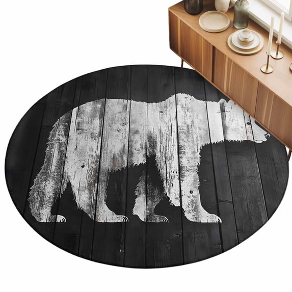7ft Round Rug Black White Bear Area Rugs for Living Room Bedroom ...