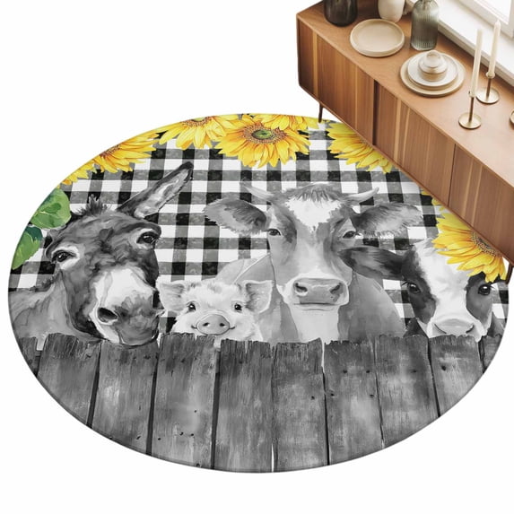 7ft Round Rug Black White Farmhouse Area Rugs for Living Room Bedroom ...