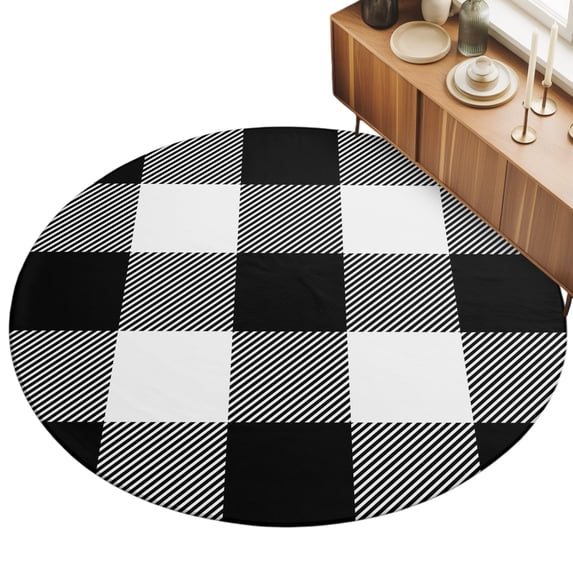 7ft Round Rug Black White Plaid Area Rugs for Living Room Bedroom ...