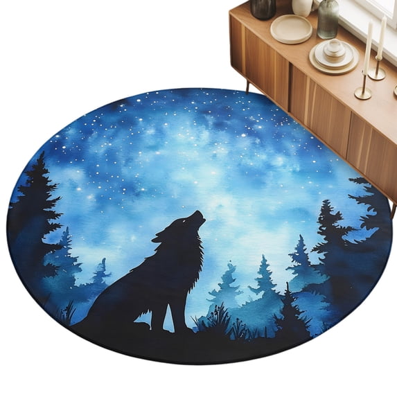 7ft Round Rug Black Wolf Silhouette Area Rugs for Living Room Bedroom ...