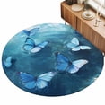 7ft Round Rug Blue Butterfly Area Rugs for Living Room Bedroom Washable ...