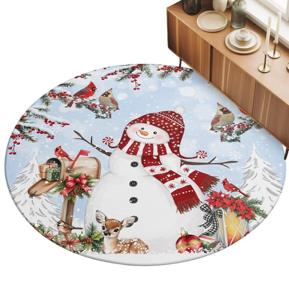 7ft Round Rug Blue Christmas Area Rugs for Living Room Bedroom Washable ...