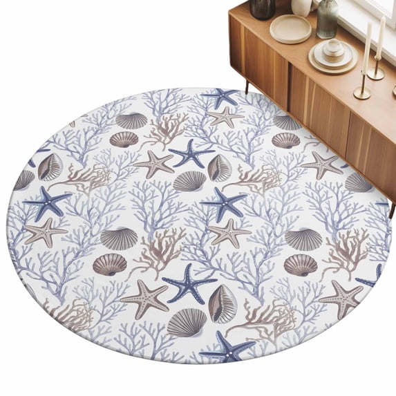 7ft Round Rug Blue Coastal Area Rugs for Living Room Bedroom Washable ...