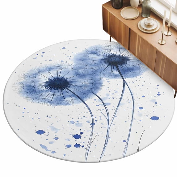 7ft Round Rug Blue Dandelion Area Rugs for Living Room Bedroom Washable ...