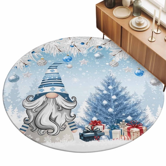 7ft Round Rug Blue Gnomes Christmas Area Rugs for Living Room Bedroom ...
