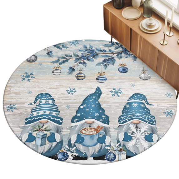 7ft Round Rug Blue Gnomes Christmas Area Rugs for Living Room Bedroom ...