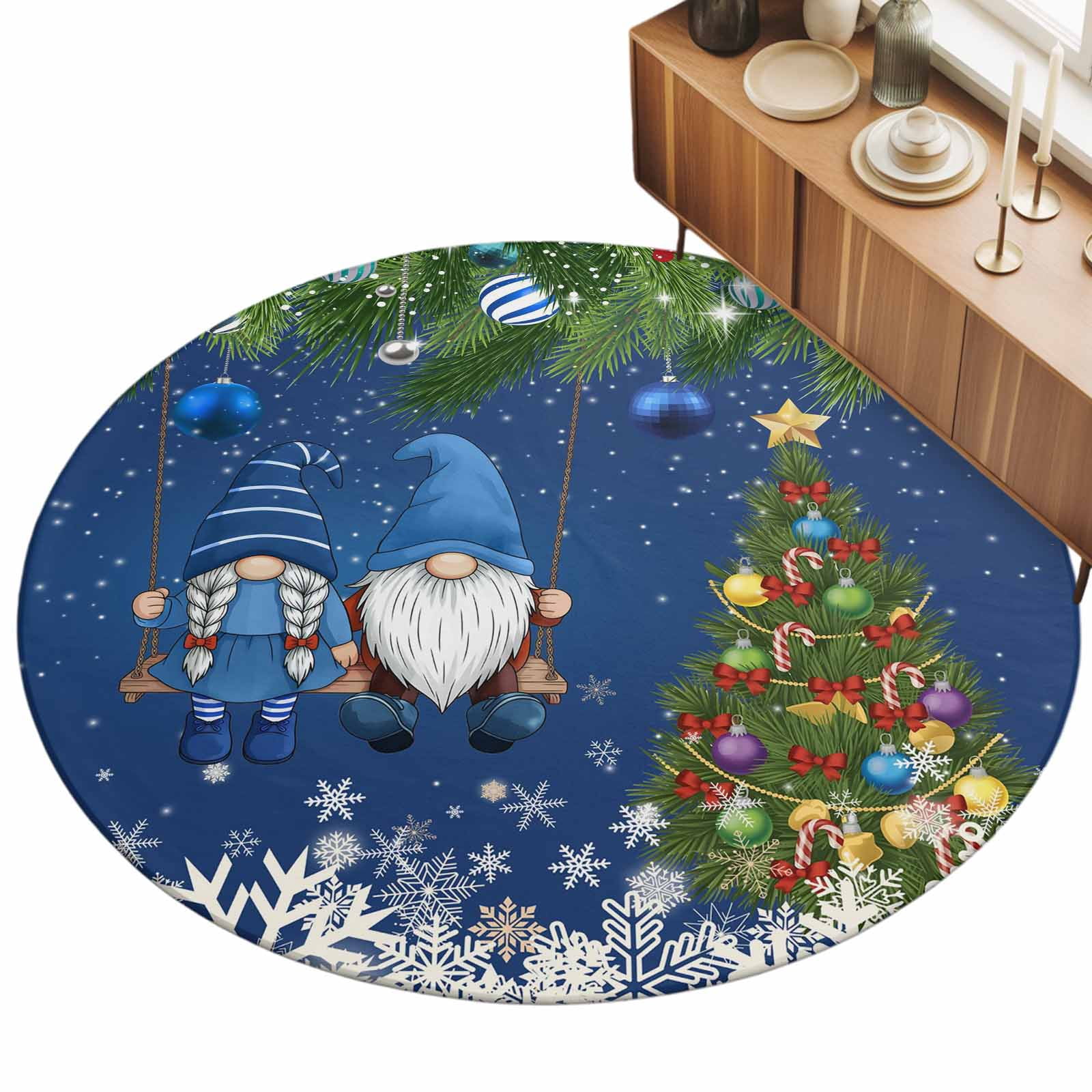 7ft Round Rug Blue Gnomes Christmas Area Rugs for Living Room Bedroom ...