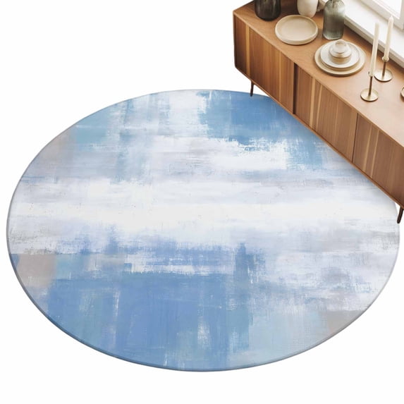 7ft Round Rug Blue Grey Abstract Art Area Rugs for Living Room Bedroom ...