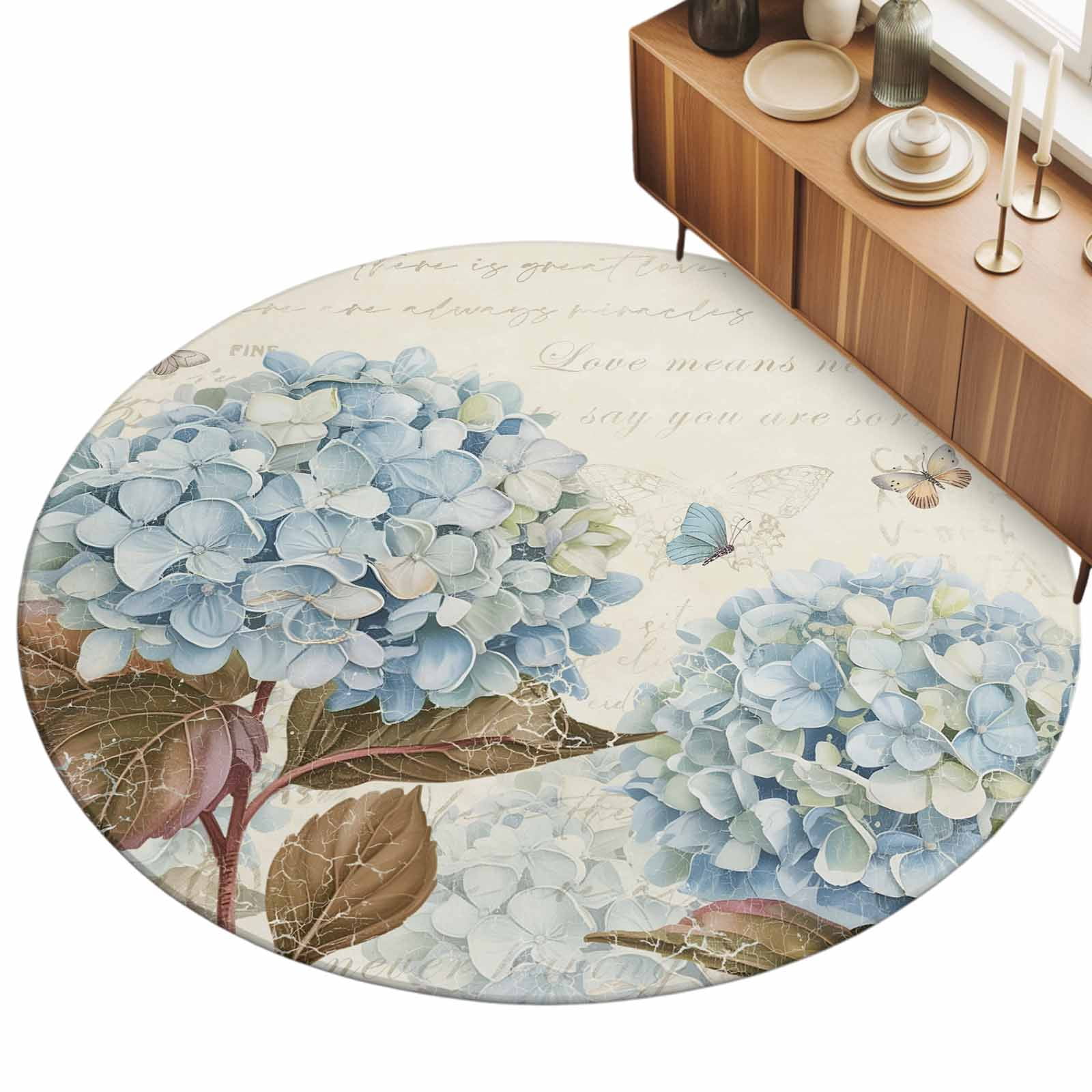 7ft Round Rug Blue Hydrangea Area Rugs for Living Room Bedroom Washable ...