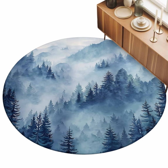 7ft Round Rug Blue Mountain Area Rugs for Living Room Bedroom Washable ...
