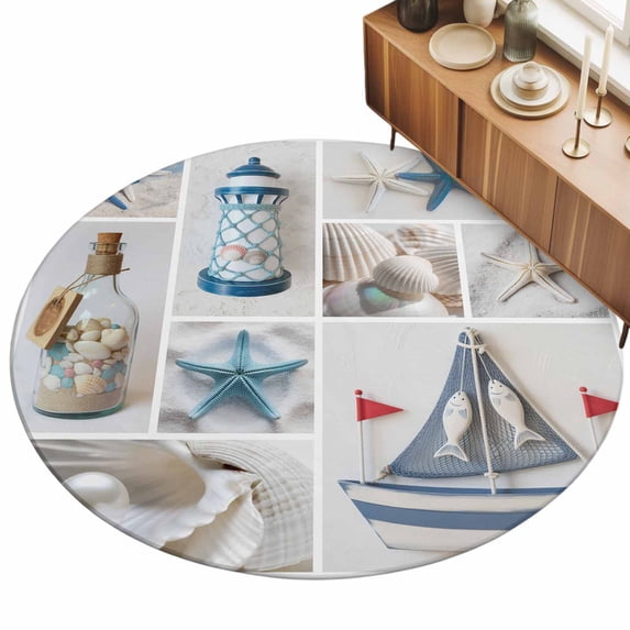 7ft Round Rug Blue Oceans Beach Area Rugs for Living Room Bedroom ...