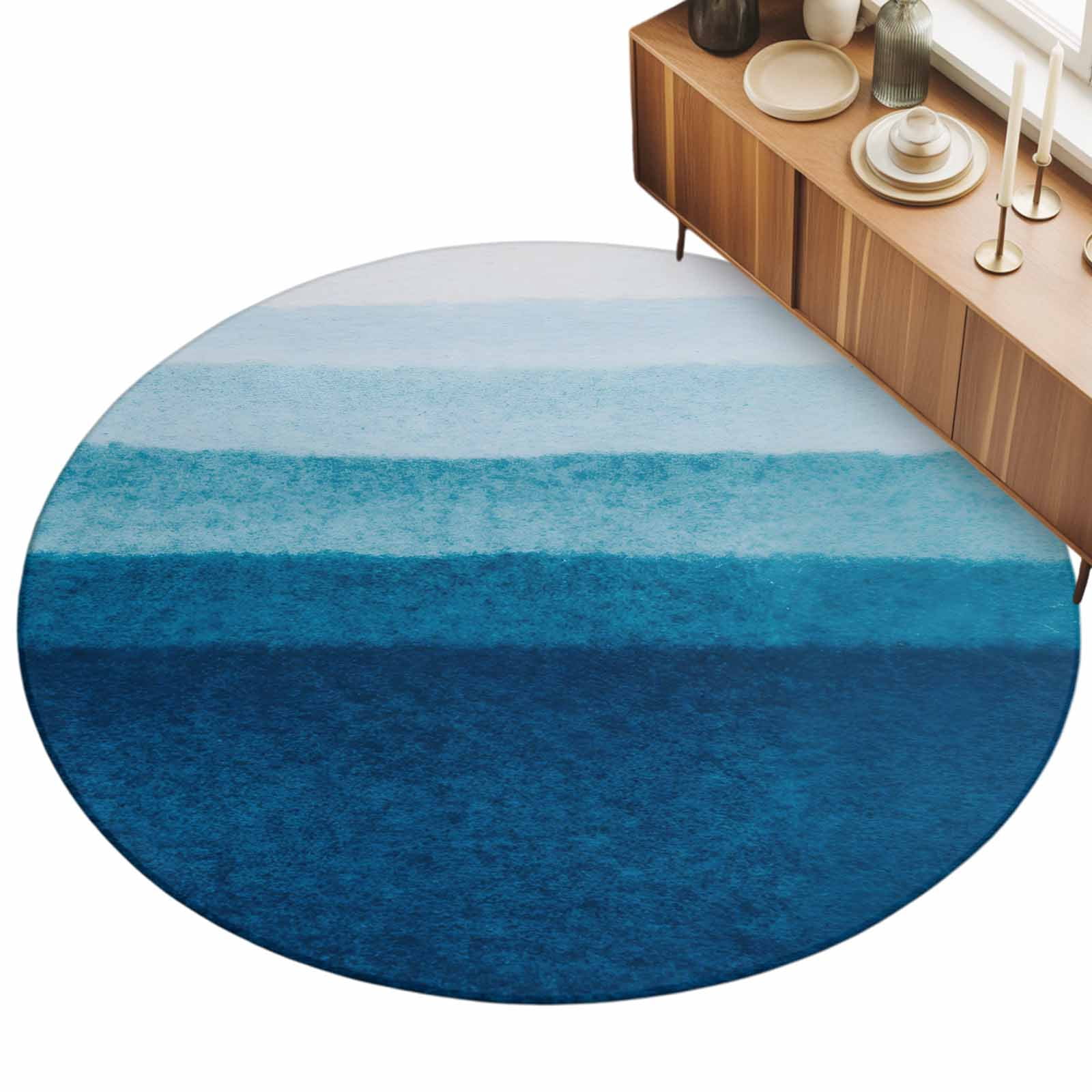 7ft Round Rug Blue Ombre Area Rugs for Living Room Bedroom Washable Non ...