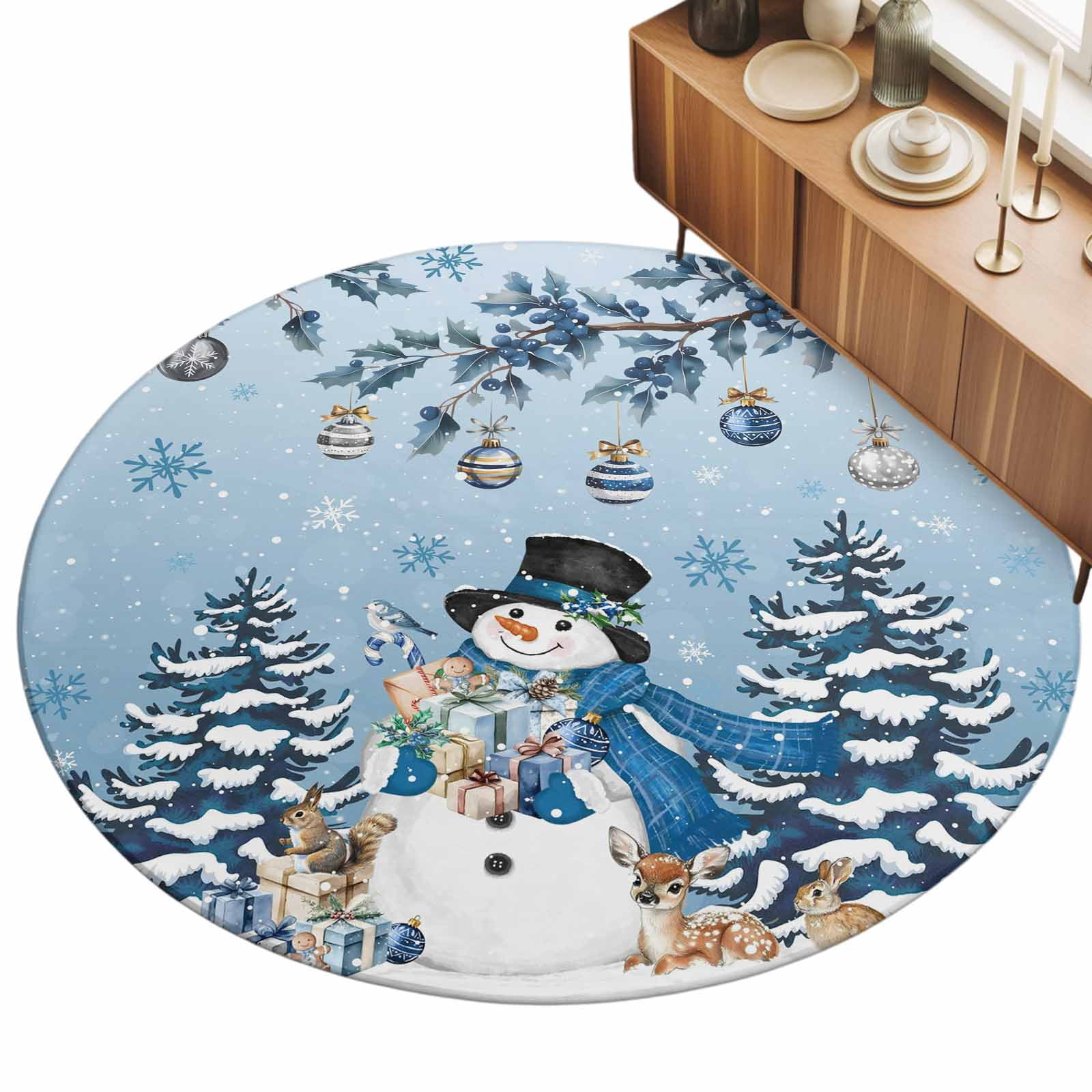 7ft Round Rug Blue Ombre Christmas Area Rugs for Living Room Bedroom ...