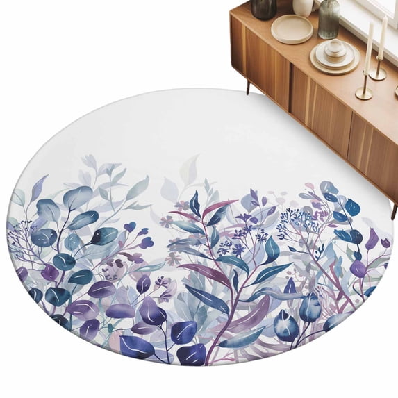 7ft Round Rug Blue Purple Leaves Area Rugs for Living Room Bedroom ...