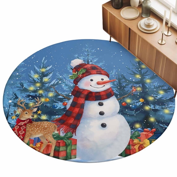 7ft Round Rug Blue Snowman Christmas Area Rugs for Living Room Bedroom ...