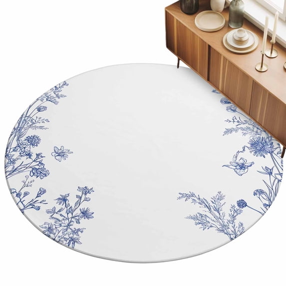 7ft Round Rug Blue Spring Floral Area Rugs for Living Room Bedroom ...