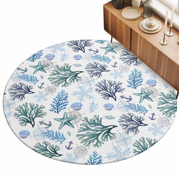 7ft Round Rug Blue Teal Coastal Area Rugs for Living Room Bedroom ...
