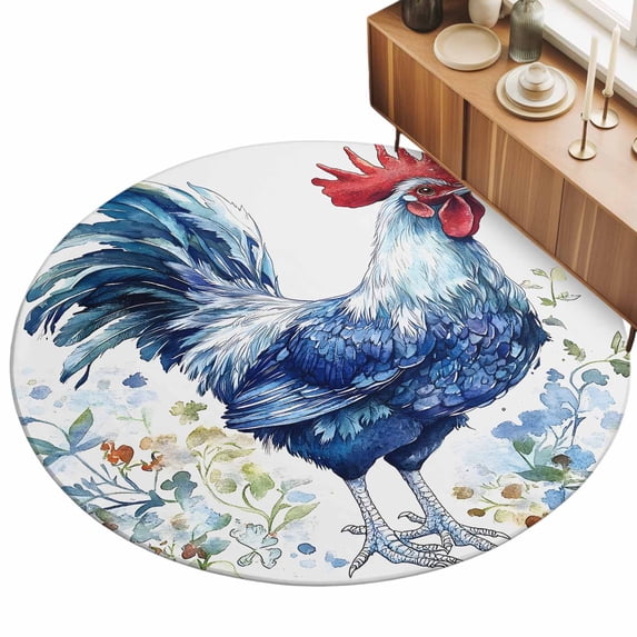 7ft Round Rug Blue Vintage Rooster Area Rugs for Living Room Bedroom ...
