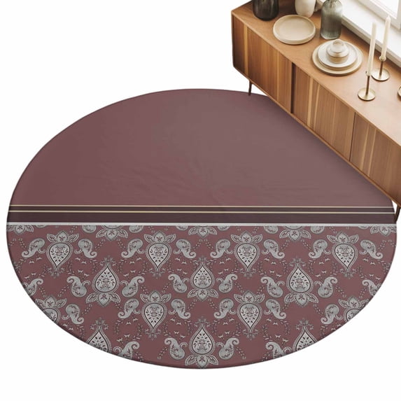 7ft Round Rug Boho Red Brown Flower Area Rugs for Living Room Bedroom ...
