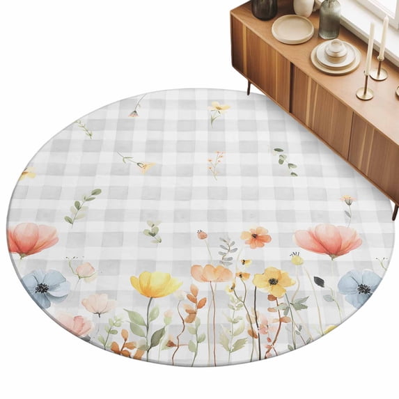 7ft Round Rug Botanical Wildflowers Area Rugs for Living Room Bedroom ...