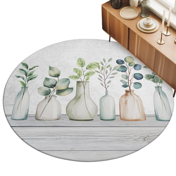 7ft Round Rug Bottles and Plants Area Rugs for Living Room Bedroom ...