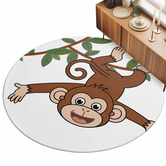 7ft Round Rug Brown Cute Monkey Area Rugs for Living Room Bedroom ...